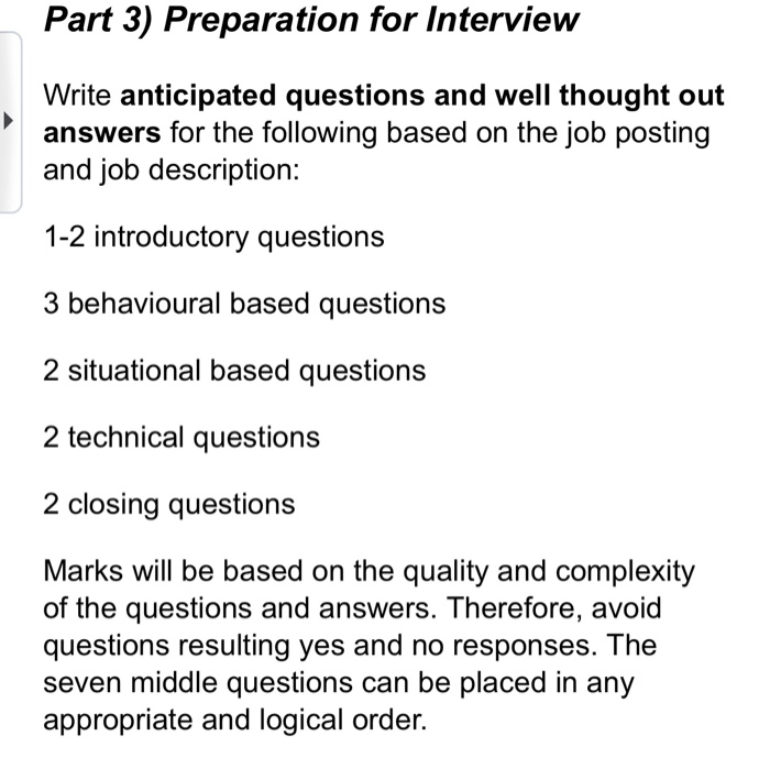 Solved Part 3) Preparation for Interview Write anticipated | Chegg.com