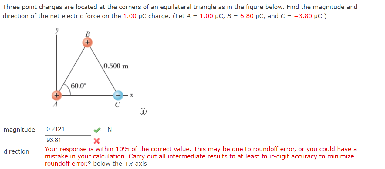 Solved The direction answer is incorrect. Three point | Chegg.com