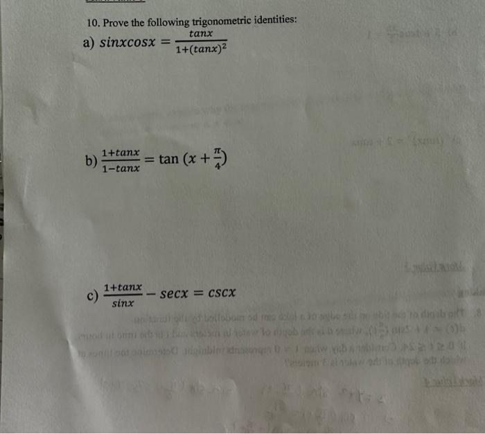 Solved 7. Solve the following trigonometric equations for x | Chegg.com