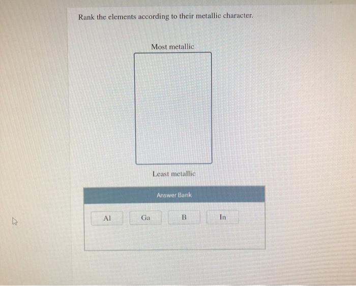 Solved Rank the elements according to their metallic | Chegg.com