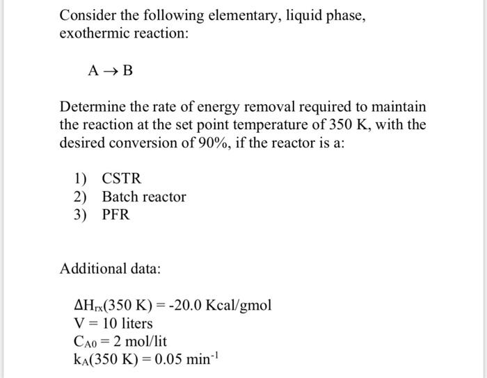 Solved Consider the following elementary, liquid phase, | Chegg.com
