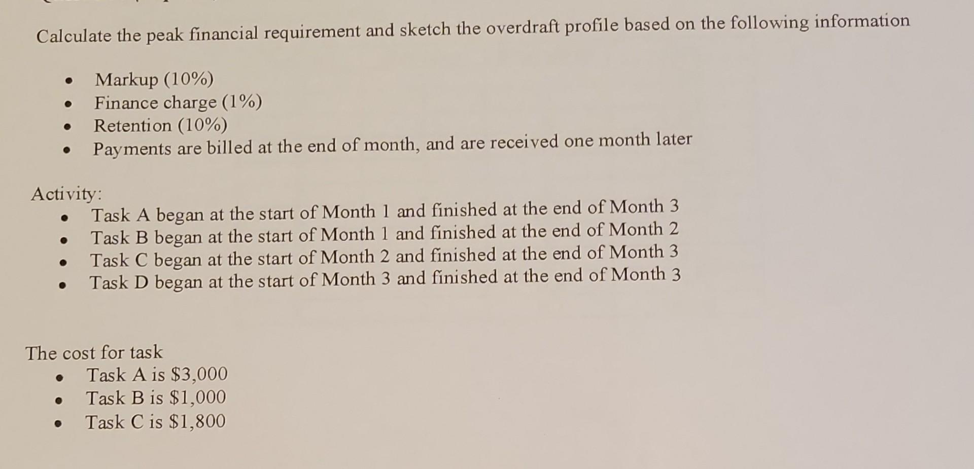 Calculate the peak financial requirement and sketch | Chegg.com