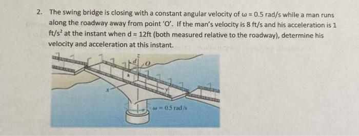 Solved 2. The swing bridge is closing with a constant | Chegg.com
