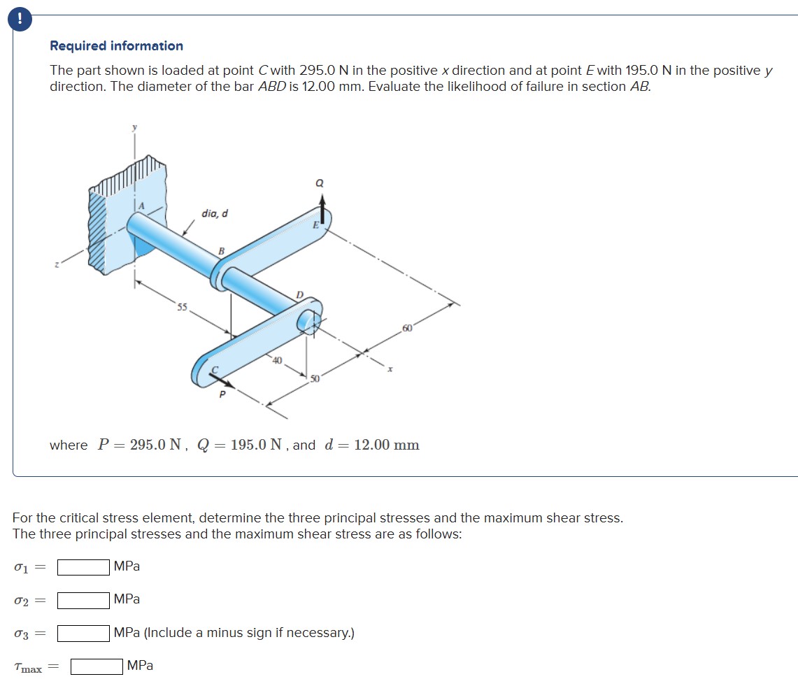 Solved For the critical stress element, determine the three | Chegg.com