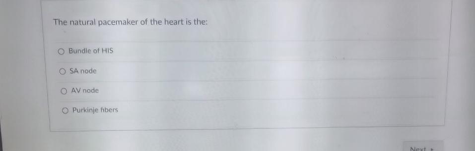 Solved The natural pacemaker of the heart is the:Bundle of | Chegg.com