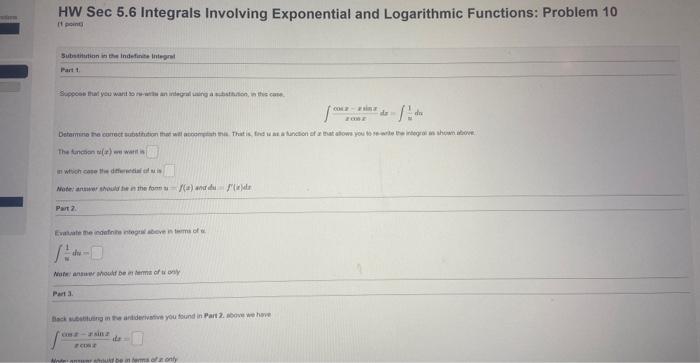 Solved HW Sec 5.6 Integrals Involving Exponential and | Chegg.com