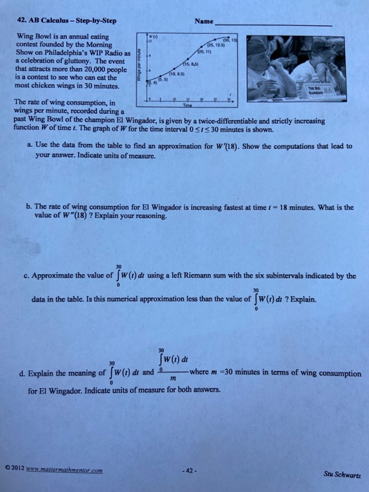 Solved 42. AB Calculus-Step-by-Step Name od 101 2011) Wing | Chegg.com