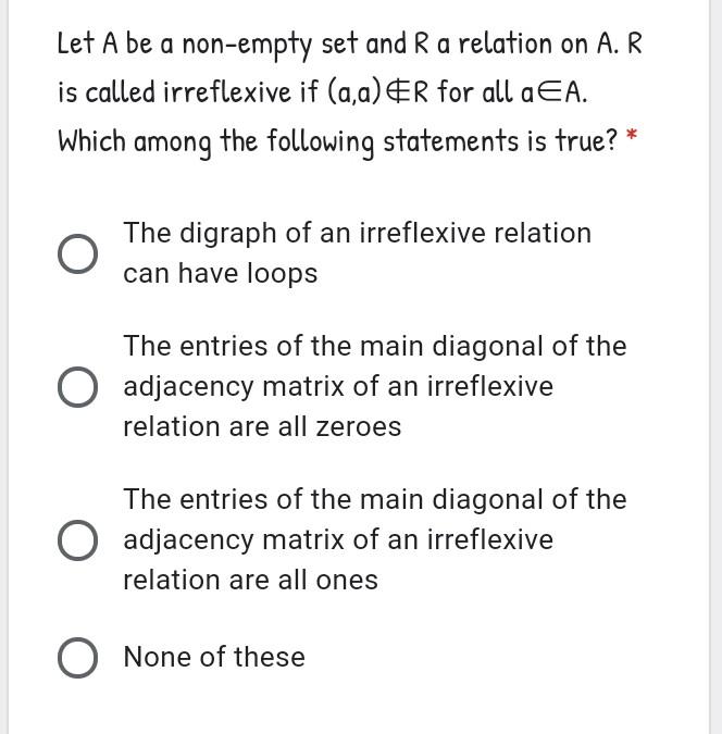 Solved Let A be a non-empty set and R a relation on A. R is | Chegg.com