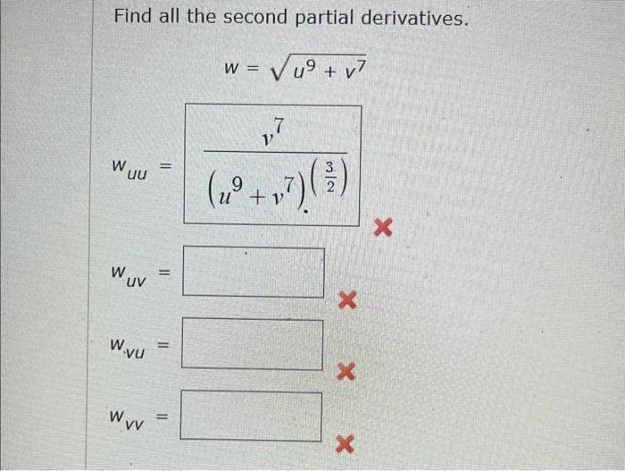 Solved Find All The Second Partial Derivatives W U9 V7
