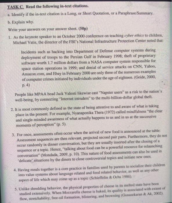 TASK C. Read the following in-text citations. a. | Chegg.com