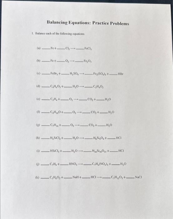 Solved Balancing Equations: Practice Problems 1. Balance | Chegg.com