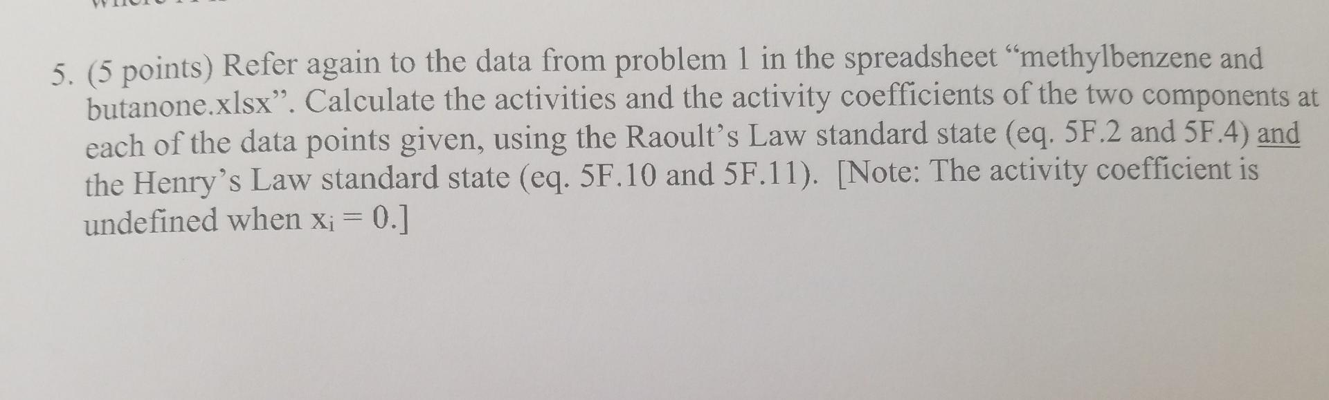 5. (5 points) Refer again to the data from problem 1 | Chegg.com