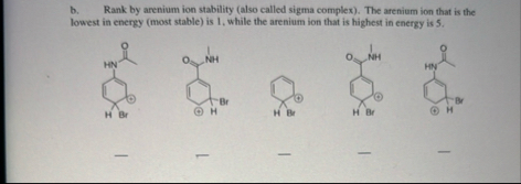 Solved b. ﻿Rank by arenium ion stability (also called sigma | Chegg.com