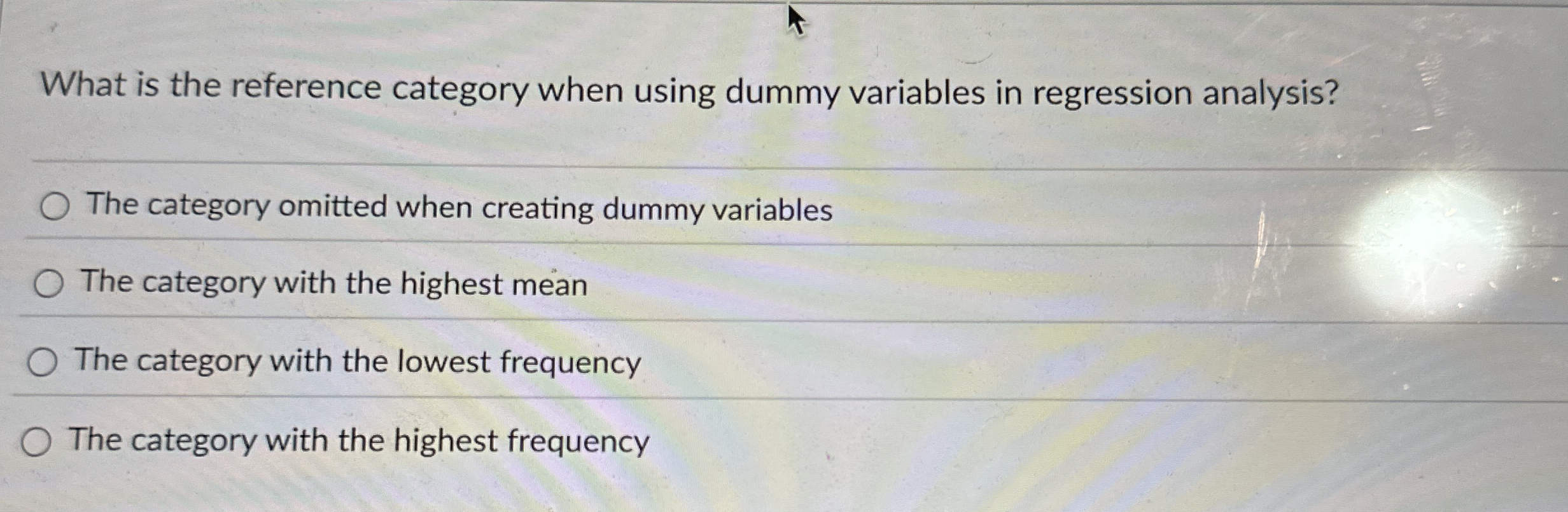 Solved What is the reference category when using dummy | Chegg.com