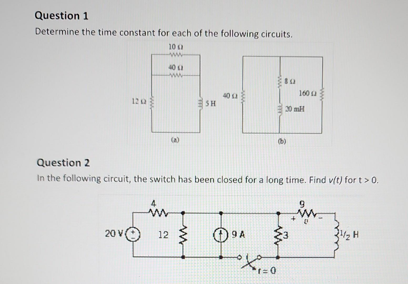 Solved Determine the time constant for each of the following | Chegg.com
