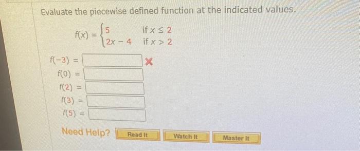 Solved Evaluate the piecewise defined function at the | Chegg.com