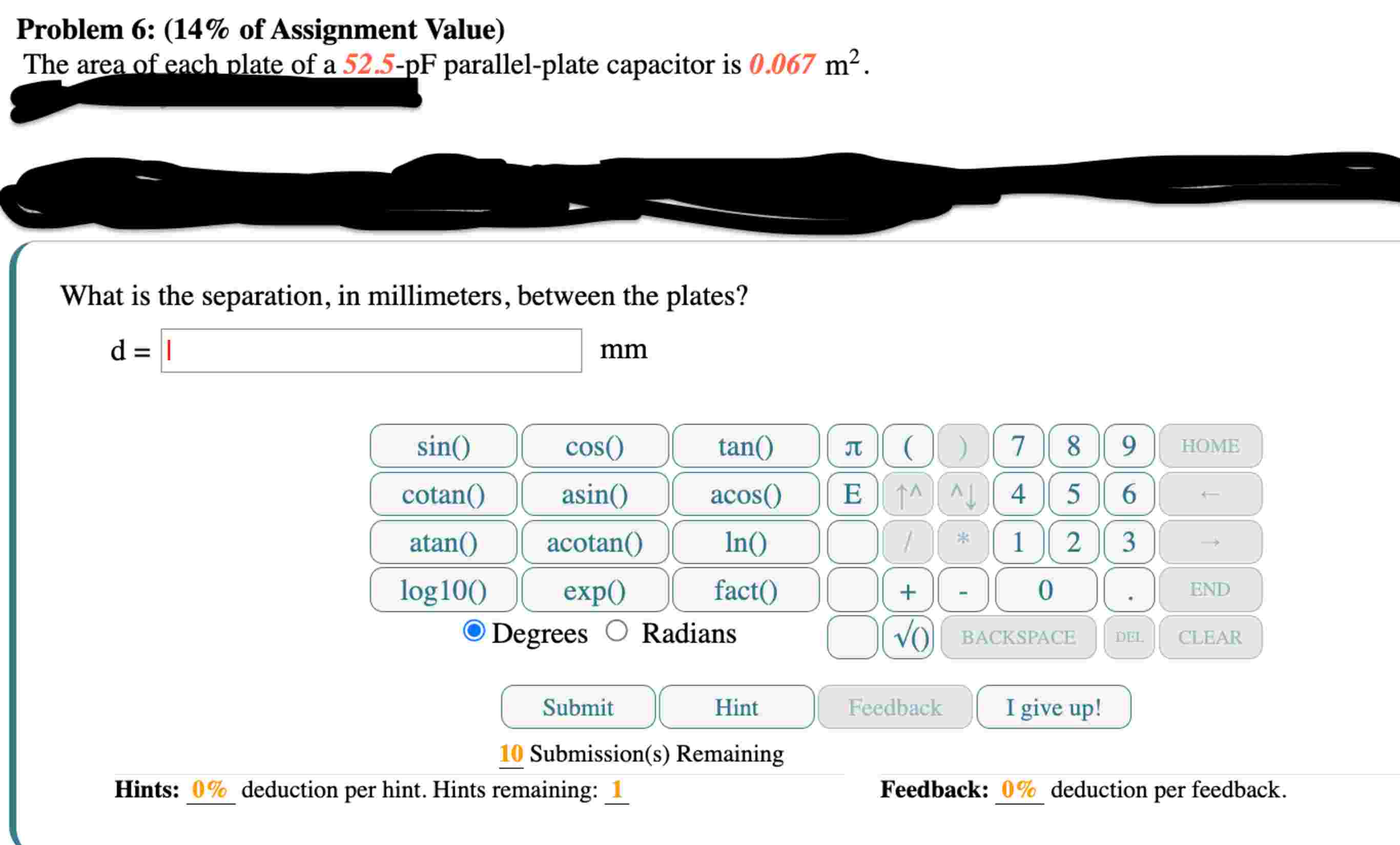 Solved What is the separation, in millimeters, between the | Chegg.com