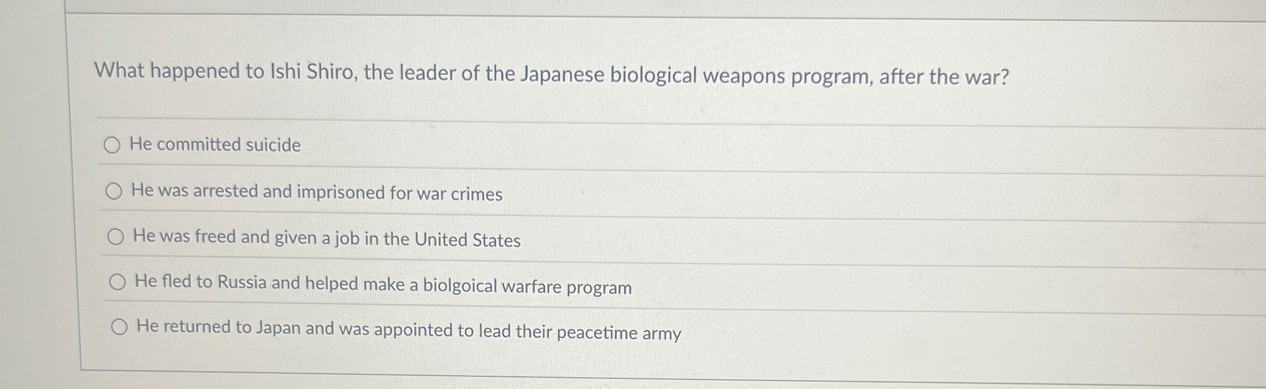 Solved What happened to Ishi Shiro, the leader of the | Chegg.com