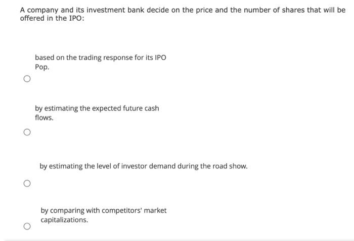 Solved A company and its investment bank decide on the price | Chegg.com