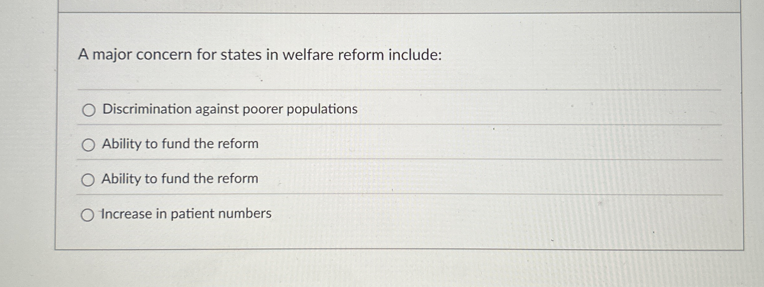 Solved A major concern for states in welfare reform | Chegg.com