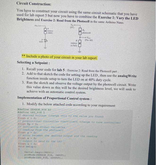 Solved Exercise-Arduino: Proportional control system using | Chegg.com