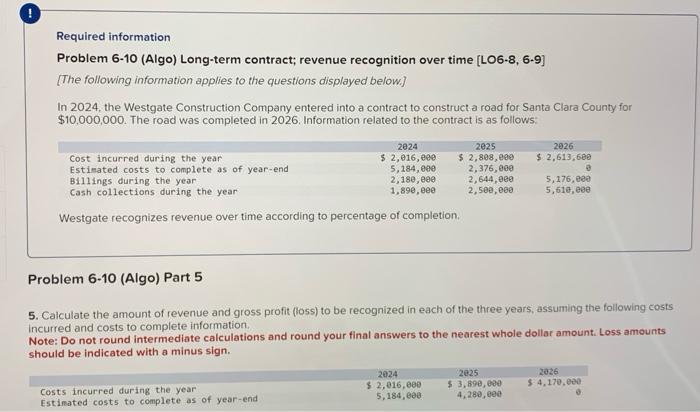 Solved Required information Problem 6-10 (Algo) Long-term | Chegg.com