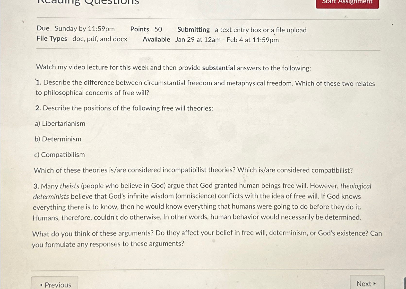 Solved Due Sunday by 11:59pm Points 50 ﻿Submitting a text | Chegg.com