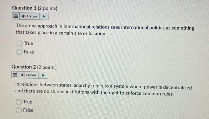 The arena approach in international relations sees | Chegg.com