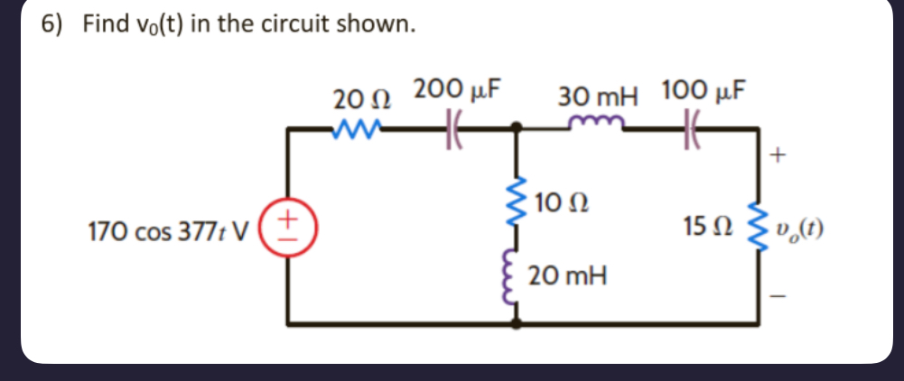 Solved Find v0(t) ﻿in the circuit shown. Can u solve this by | Chegg.com