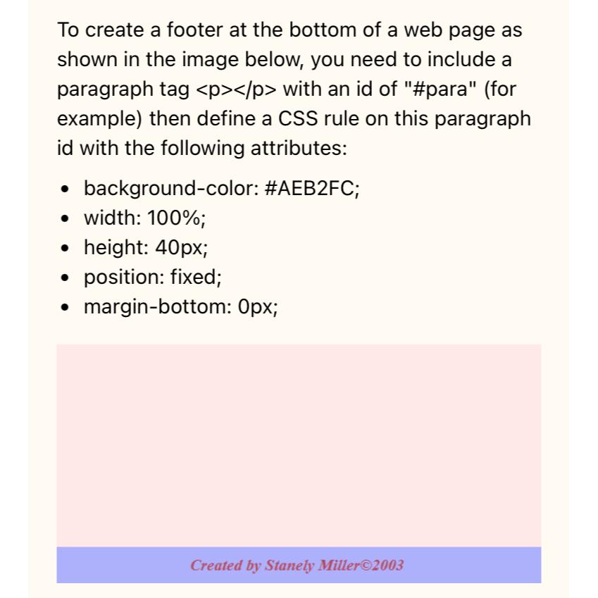 Solved To create a footer at the bottom of a web page as | Chegg.com