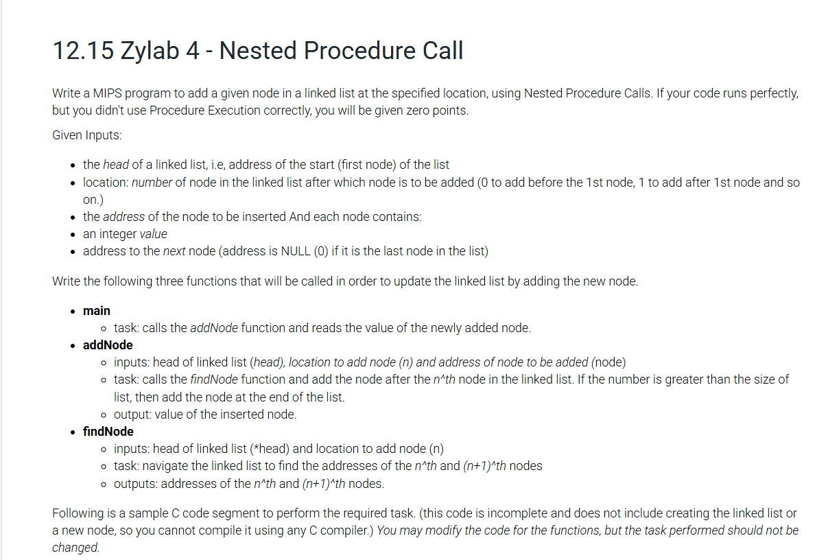 12.15 ﻿Zylab 4 - ﻿Nested Procedure CallWrite a MIPS | Chegg.com