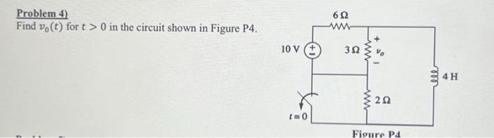 Solved Problem 4) Find v0(t) for t>0 in the circuit shown in | Chegg.com