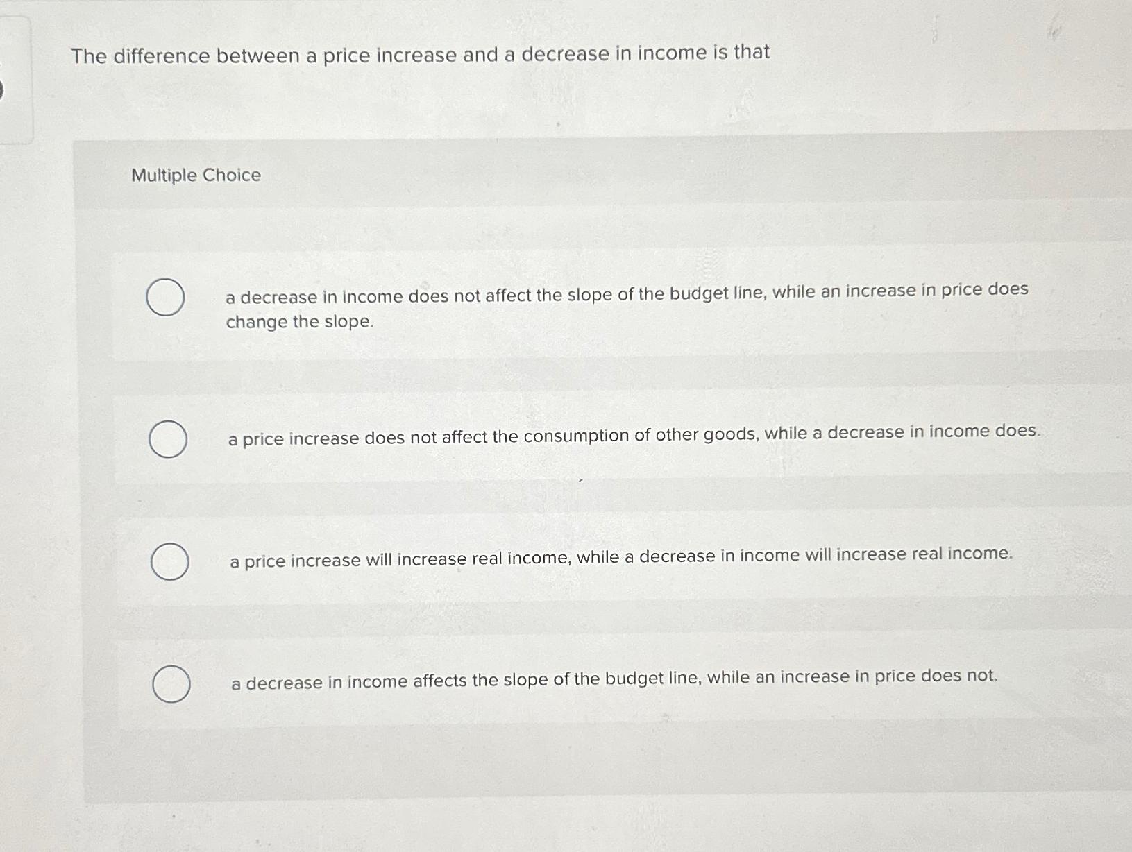 Solved The difference between a price increase and a | Chegg.com