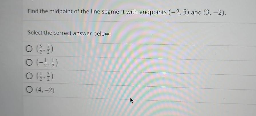 Solved Find the midpoint of the line segment with endpoints | Chegg.com