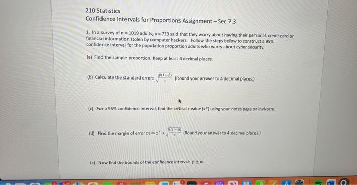 Solved 210 Statistics Confidence Intervals for Proportions | Chegg.com