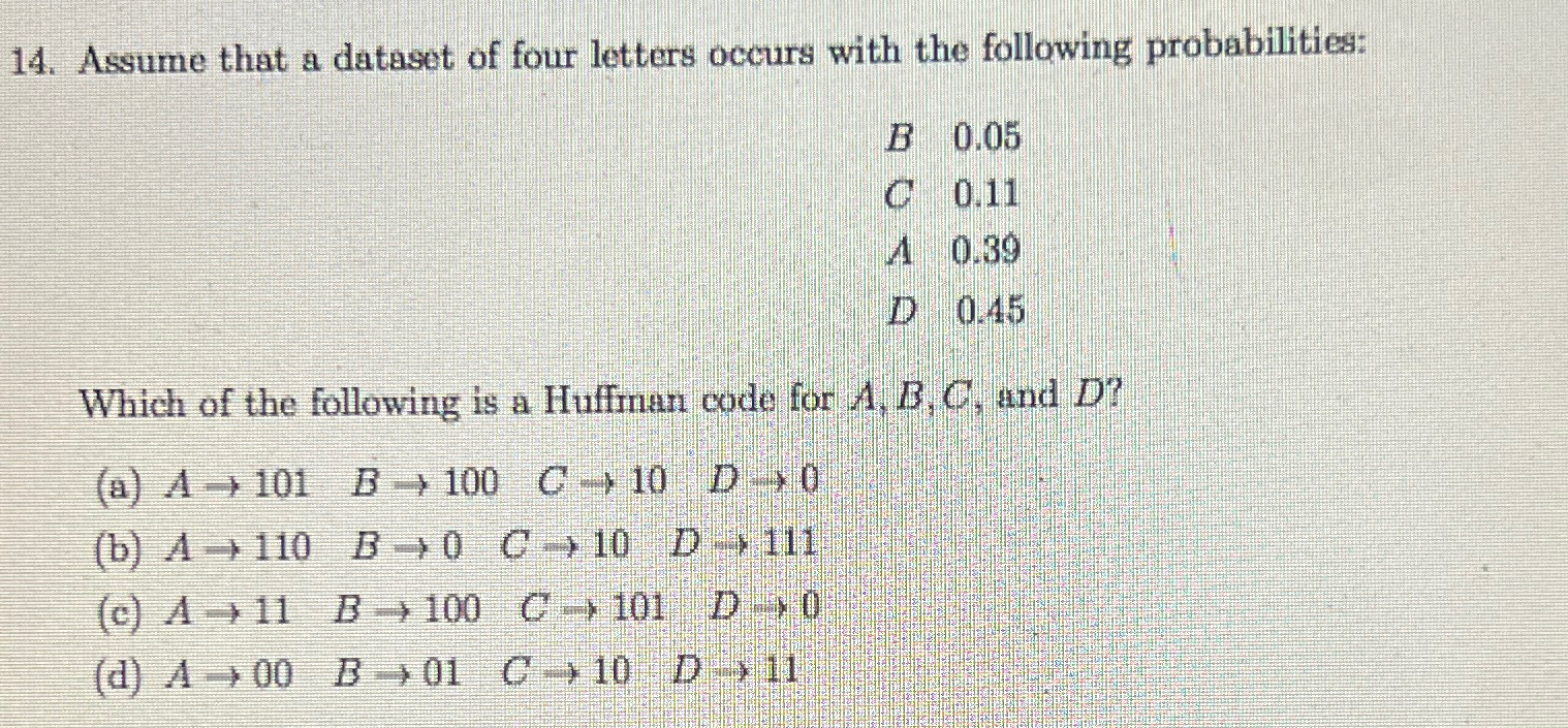 Solved Assume that a dataset of four letters occurs with the | Chegg.com