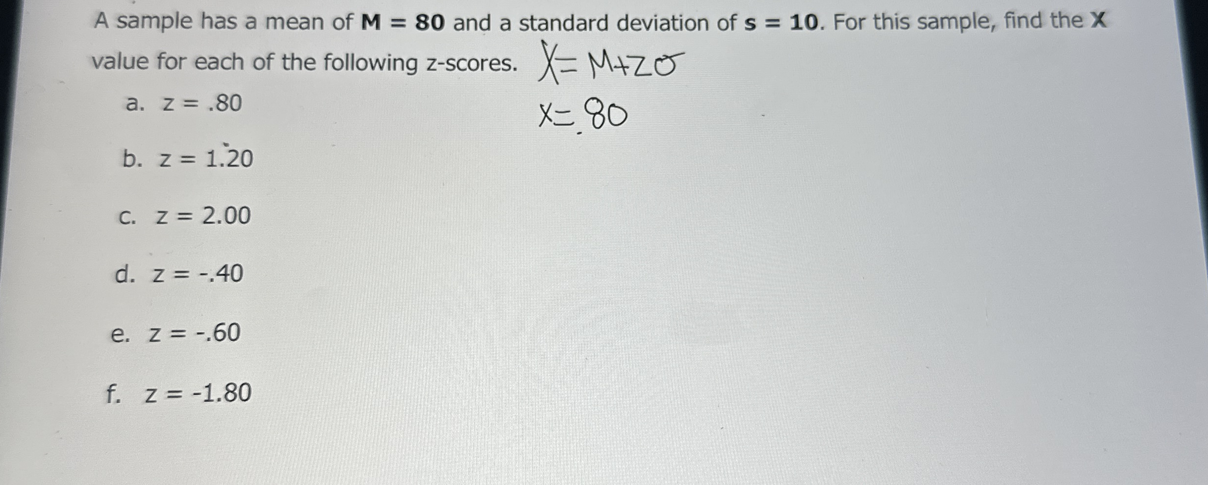 Solved A sample has a mean of M=80 ﻿and a standard deviation | Chegg.com