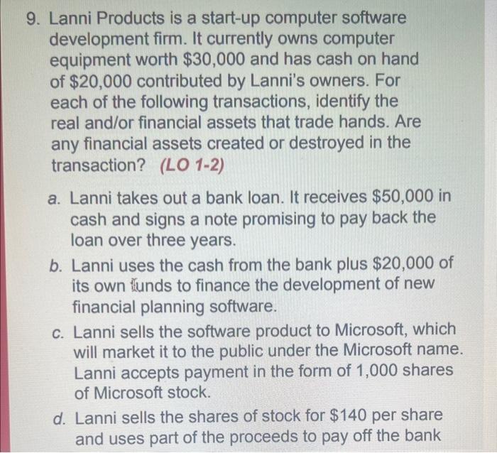 Solved 9. Lanni Products is a start-up computer software | Chegg.com