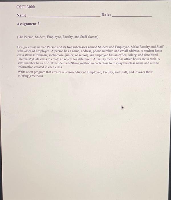 Solved CSCI 3000 Name: Date: Assignment 2 (The Person, | Chegg.com