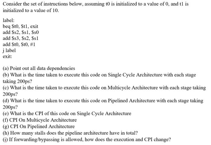 Solved Consider the set of instructions below, assuming t0 | Chegg.com