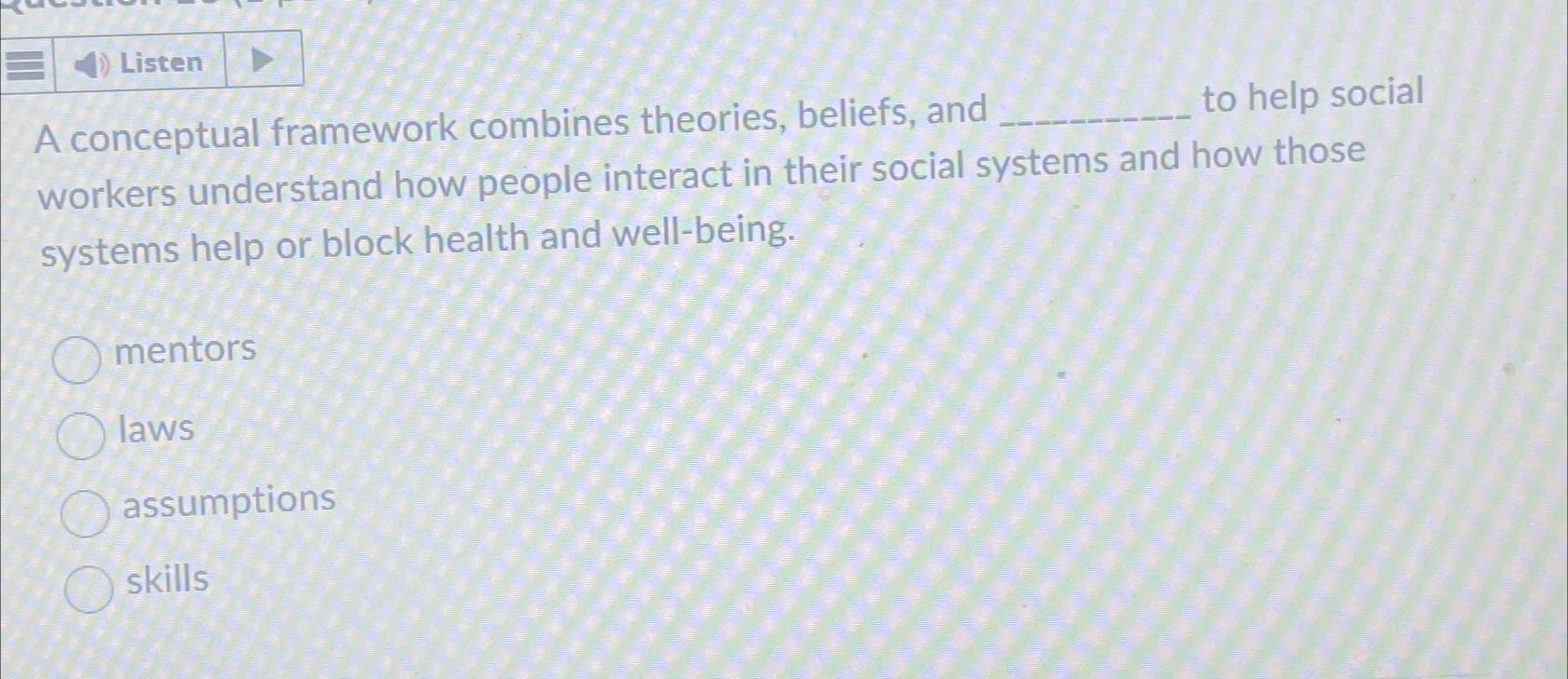 Solved ListenA conceptual framework combines theories, | Chegg.com