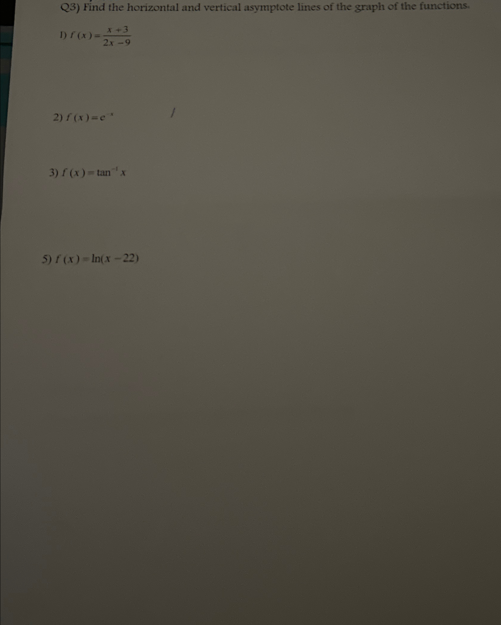 Solved Q3) ﻿Find the horizontal and vertical asymptote lines | Chegg.com