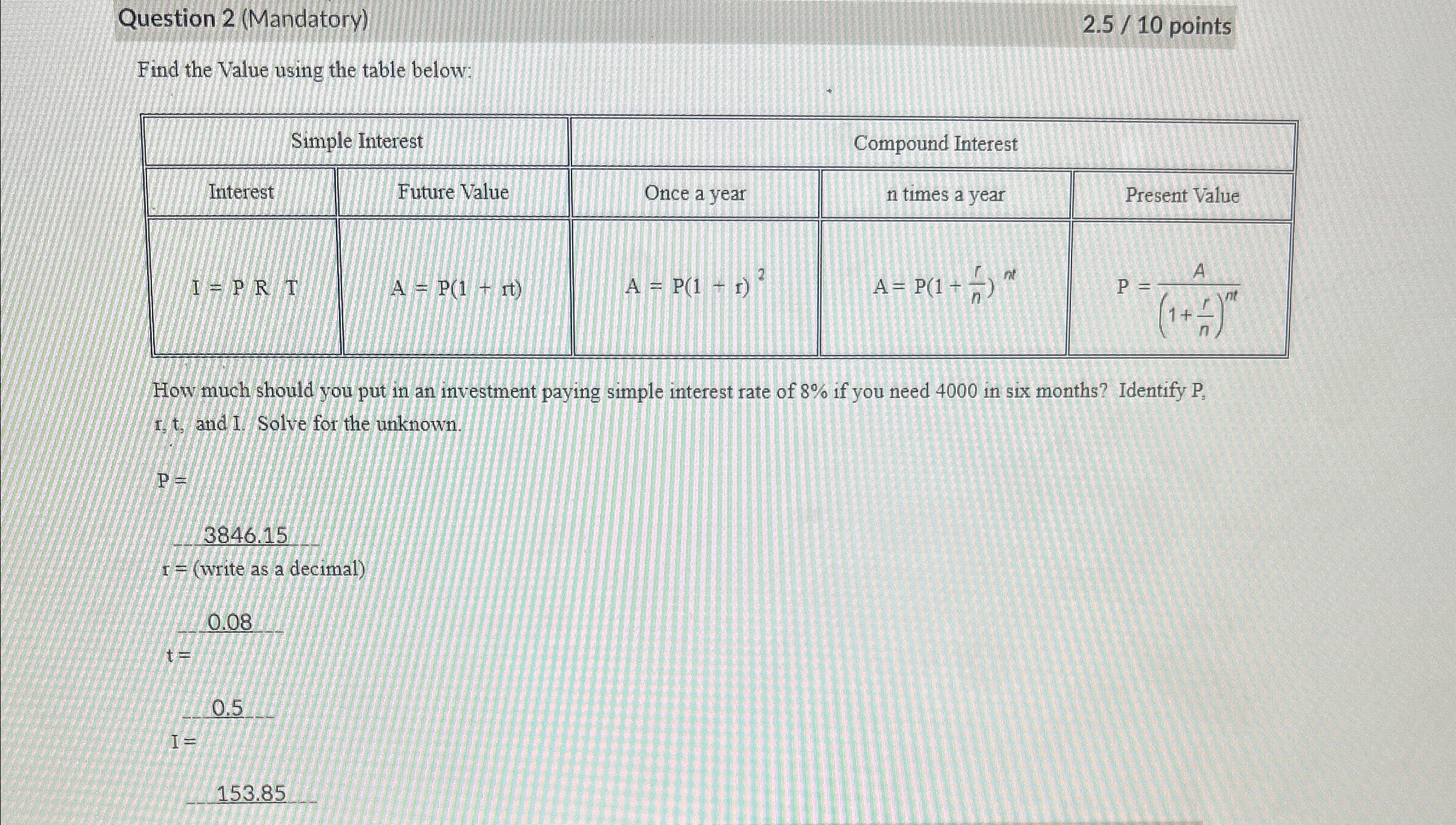 Solved Question 2 (Mandatory)2.510 ﻿pointsFind the Value | Chegg.com