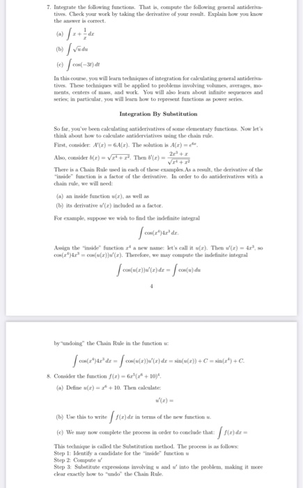 Solved 7. Integrate the following functions. That is compute | Chegg.com