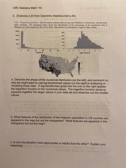 Solved LMC Statistics Math 110 2. (Exercise 2.20 from | Chegg.com