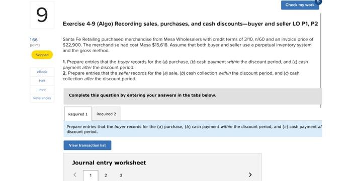 Solved Exercise 4-9 (Algo) Recording sales, purchases, and | Chegg.com