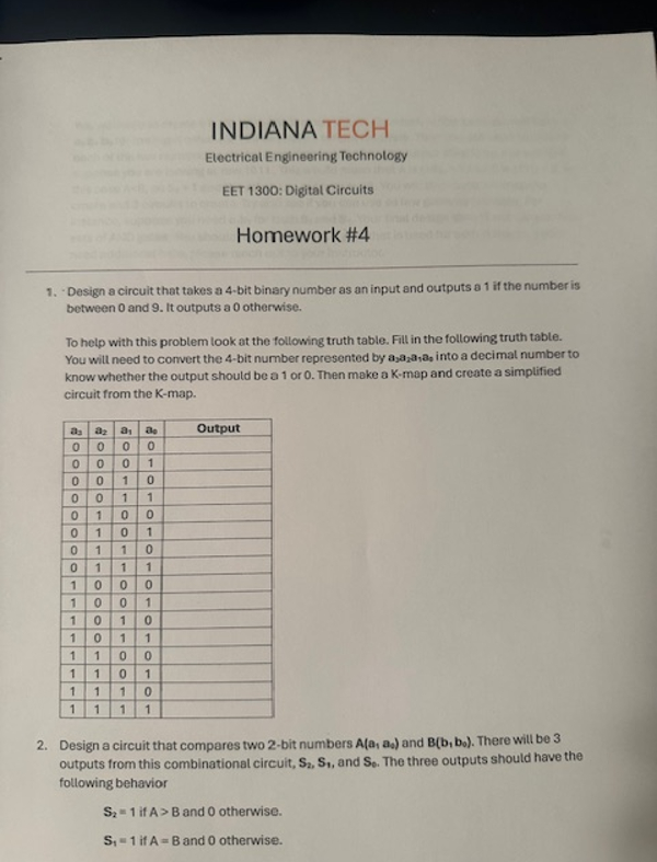 Solved Design a circuit that takes a 4 -bit binary number as | Chegg.com