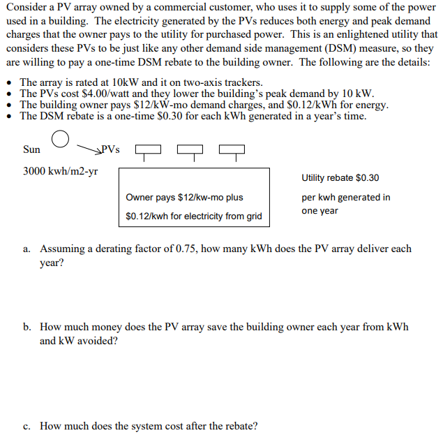 Solved Consider a PV array owned by a commercial customer, | Chegg.com