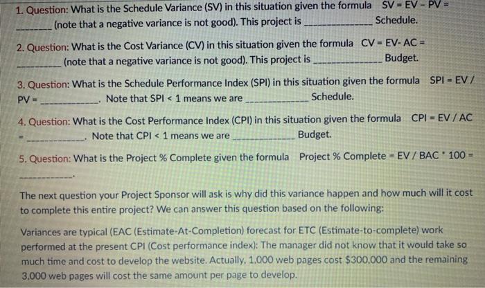 Solved 1. Question: What is the Schedule Variance (SV) in | Chegg.com