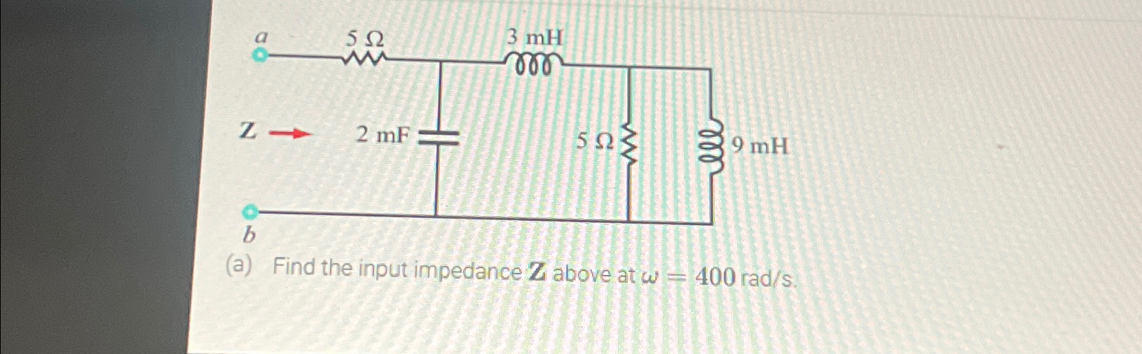 Solved (a) ﻿Find the input impedance Z ﻿above at ω=400rads. | Chegg.com